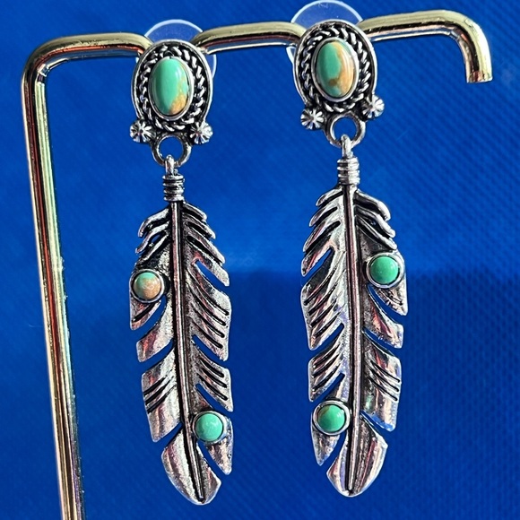 No Name | Jewelry | Faux Turquoise Feather Earrings | Poshmark